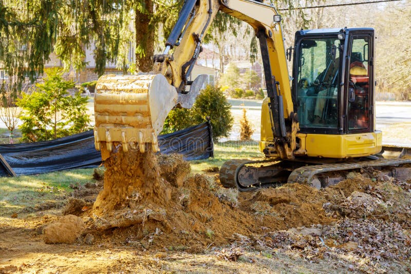 Construction Works Excavator Moving Earth Stock Image - Image of digger ...
