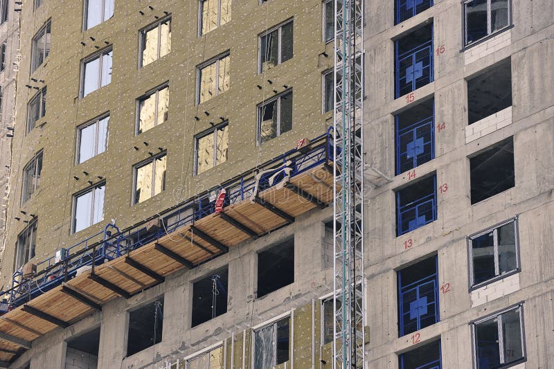 Construction Works - Facade of a House Under Construction in Moscow, Russia Editorial Image ...