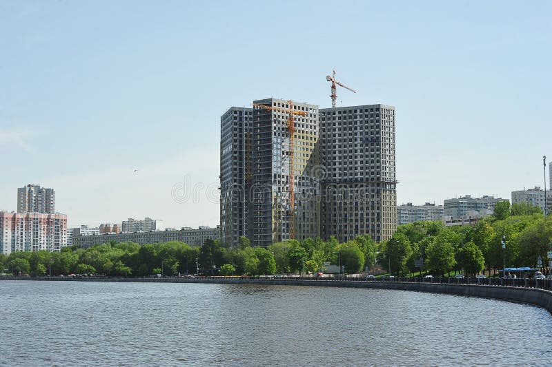 Construction Works - Facade of a House Under Construction in Moscow ...