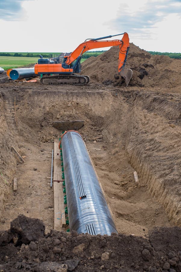 Construction Works for Laying the Pipe of Gas Pipeline. Stock Image ...
