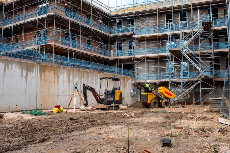 Construction Works in Progress at New Residential Building Site Stock ...