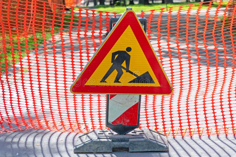 Construction Works Sign stock image. Image of construction - 191422673