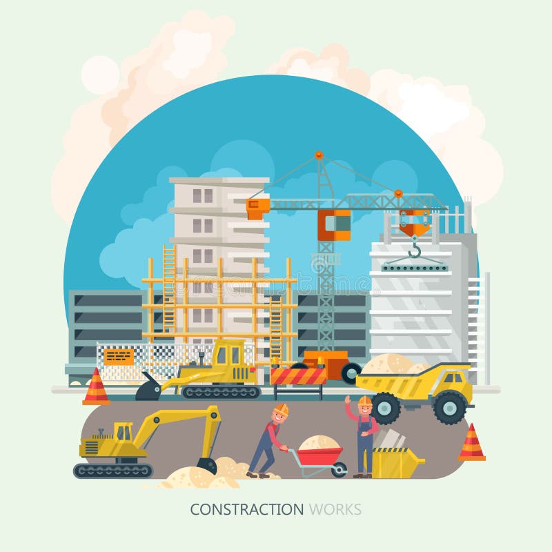 Construction Works. Vector Flat Colorful Set of Illustration with ...
