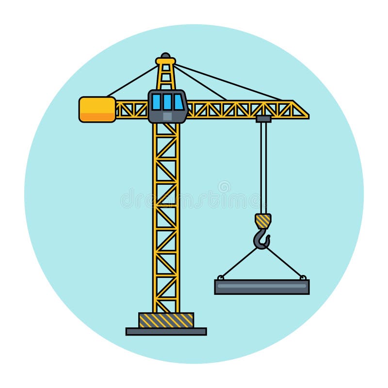 A Construction Yellow Crane Lifts a Load. Stock Vector - Illustration ...