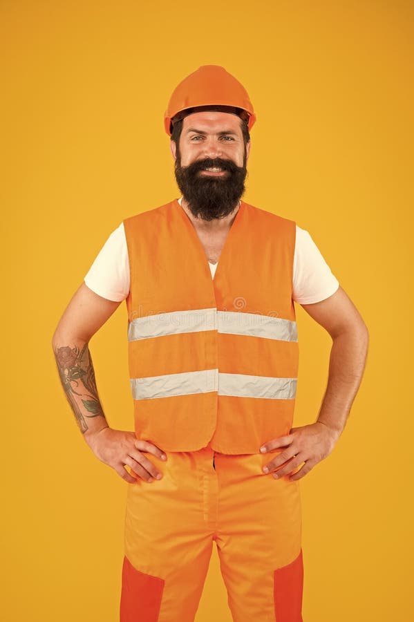 Construction You Can Count on. Construction Worker with Long Beard ...