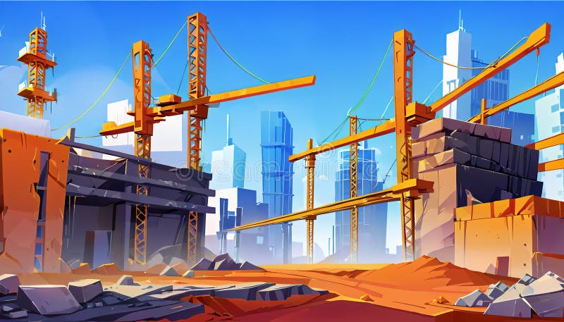Construction Zone with Rising Structures Vector Art Background Stock ...