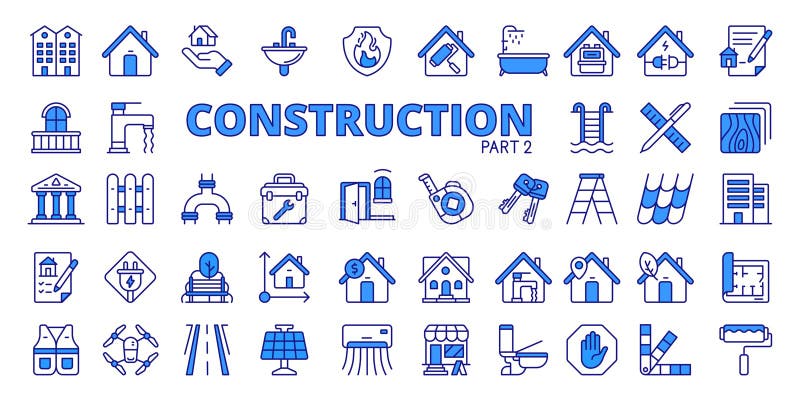 Constructions Icons in Line Design Blue, Part2. Construction, Building ...