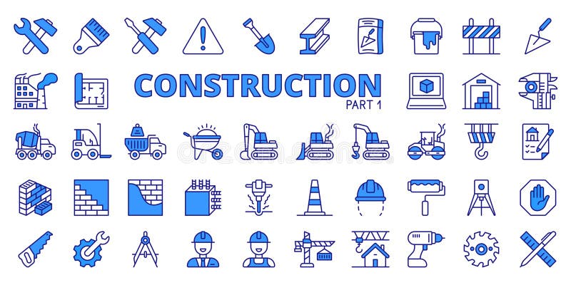 Constructions Icons in Line Design Blue, Part 1. Construction, Building ...