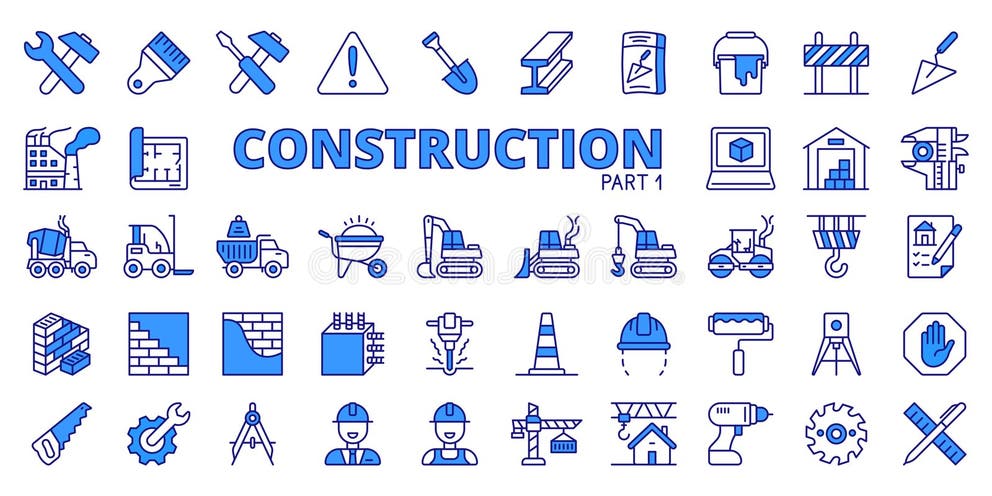 Constructions Icons in Line Design Blue, Part 1. Construction, Building ...