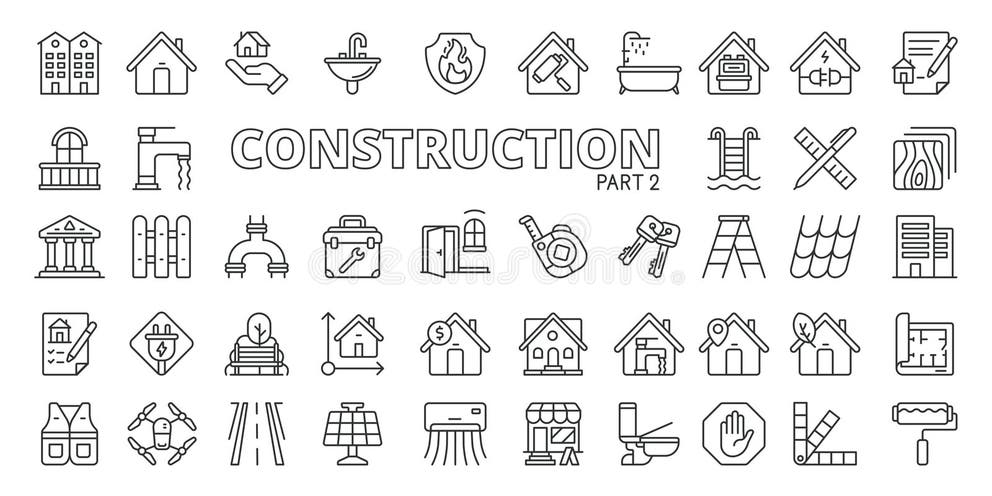Constructions Icons in Line Design, Part2. Construction, Building ...