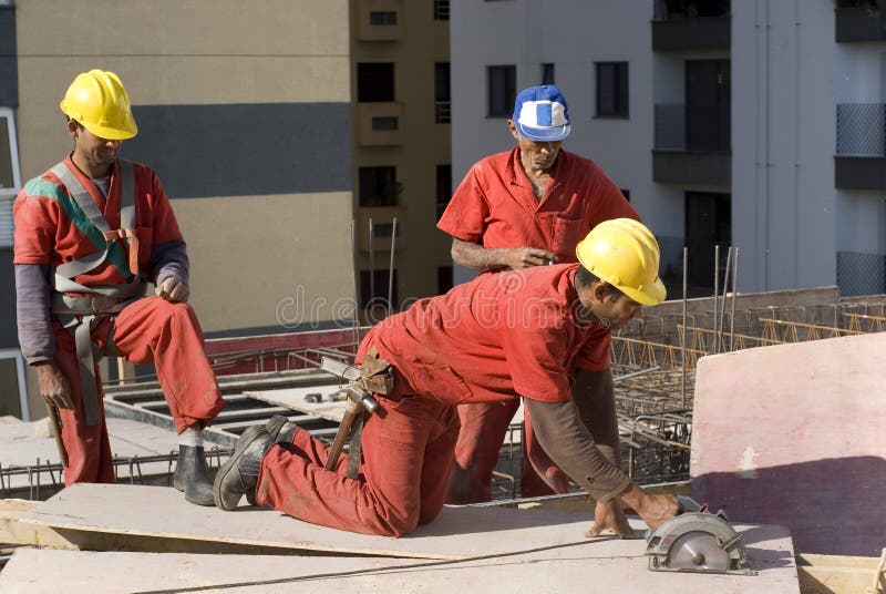 Workers Construct New Wall - Horizontal Stock Image - Image of ...