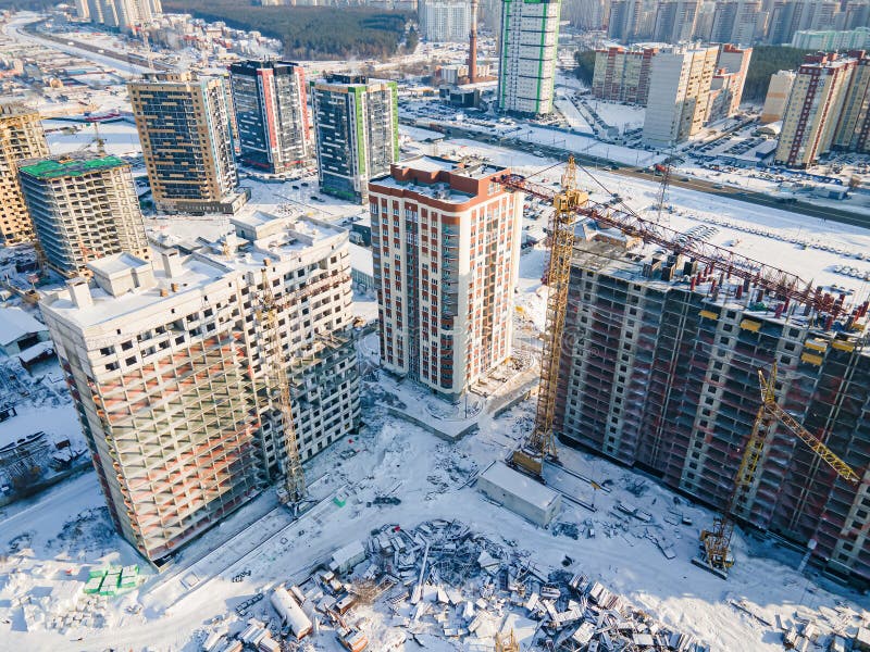 Constructions Works on Development Site with High Tower Cranes Stock ...