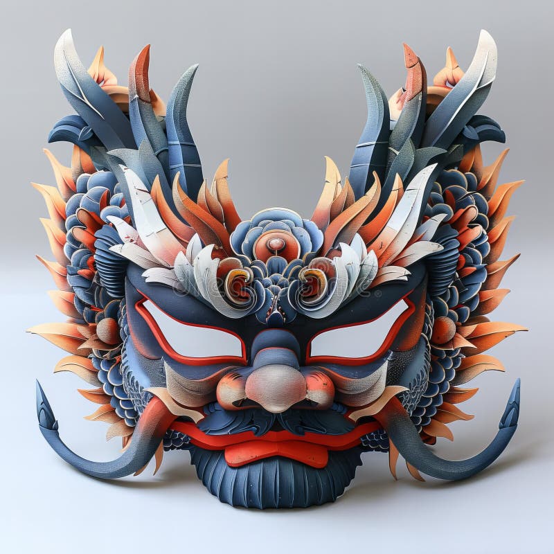Constructivism Art Style , Dragon Mask Design Isolated on White ...