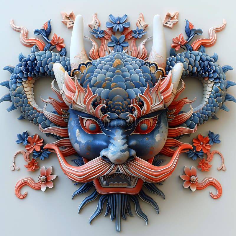 Constructivism Art Style , Dragon Mask Design Isolated on White ...