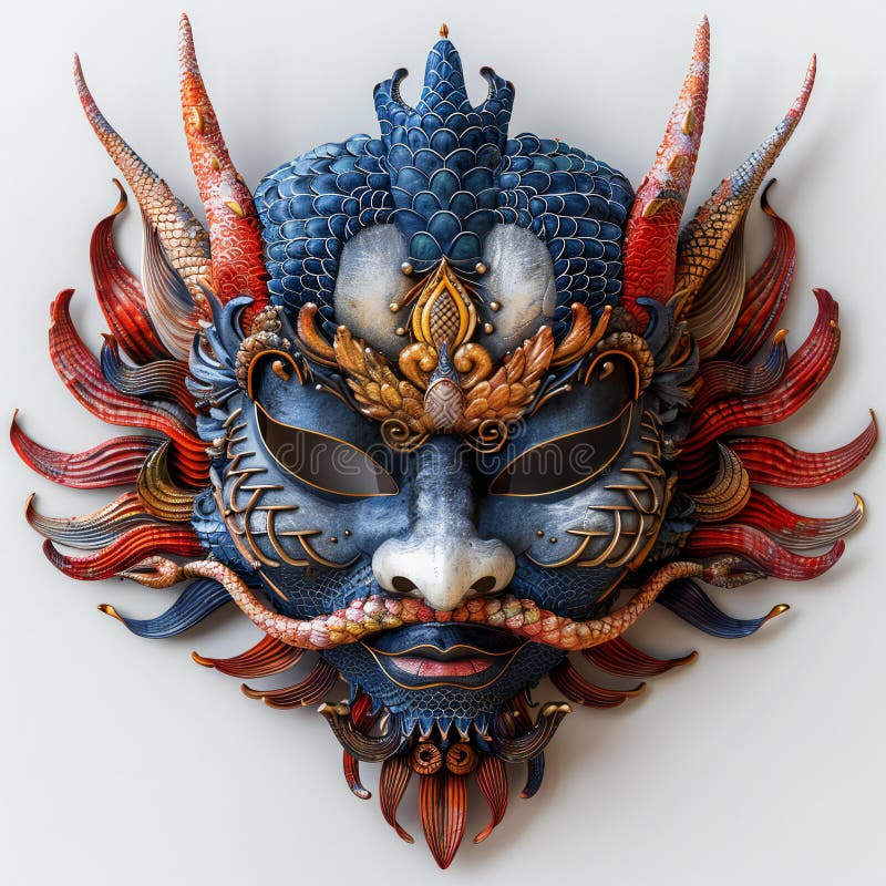 Constructivism Art Style , Dragon Mask Design Isolated on White ...