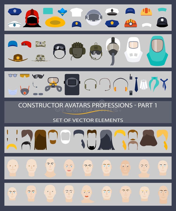 Constructor Avatars Professions - Part 1. Set of Vector Elements. Stock Vector - Illustration of ...