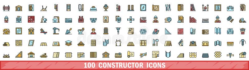 100 Constructor Icons Set, Color Line Style Stock Vector - Illustration of carpentry, symbol ...