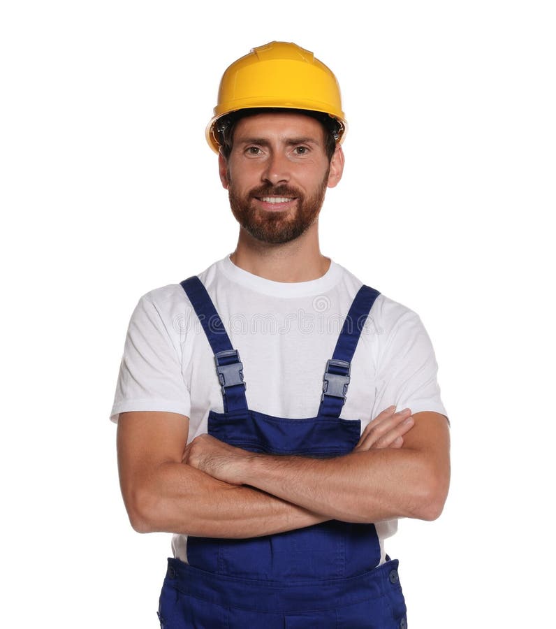Constructor Profesional Con Uniforme Aislado En Blanco Foto de archivo ...
