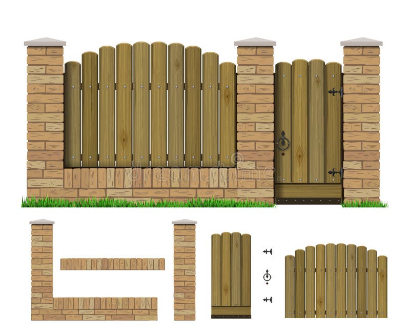 Constructor Template of Classic Brick Fence with Plank Stock Vector ...
