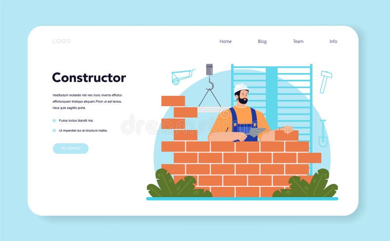 Constructor Web Banner or Landing Page. House and Road Building Process ...