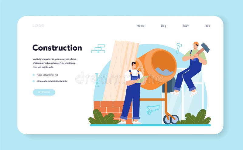 Constructor Web Banner or Landing Page. House and Road Building Process ...