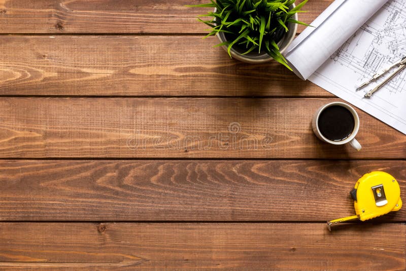 Constructor Wooden Working Desktop with Drawings Apartments Top View ...