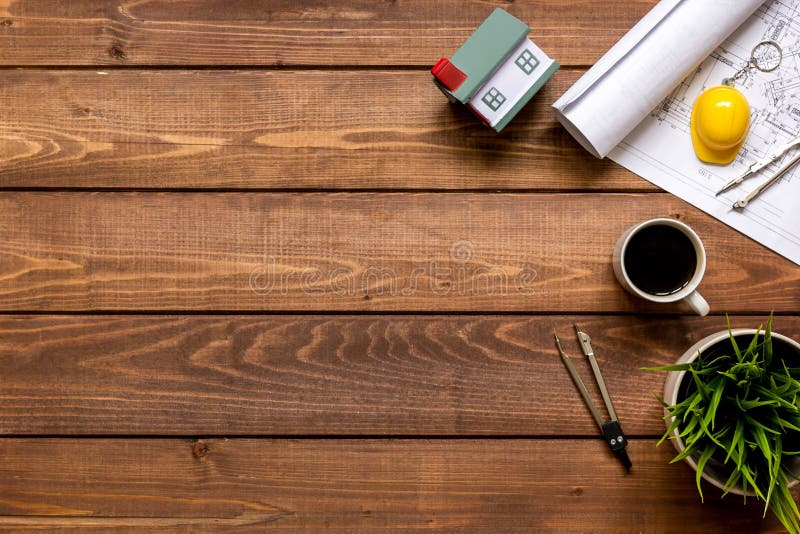 Constructor Wooden Working Desktop with Drawings Apartments Top View ...