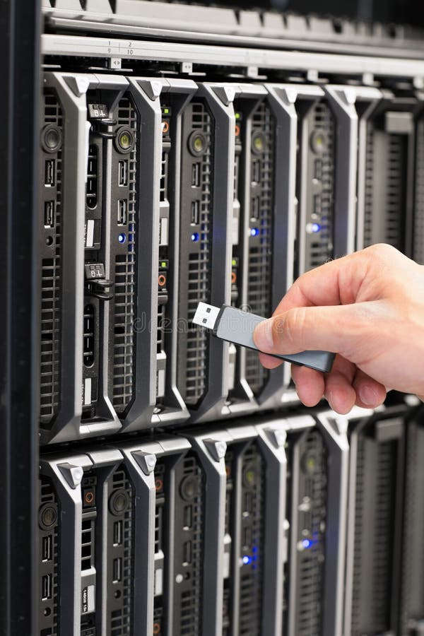 It Consultant Connect Flash Drive To Blade Server Stock Image - Image ...