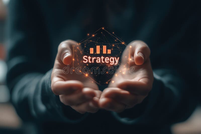 Consultant Holding Virtual Strategy Icons in Hands while Discussing ...