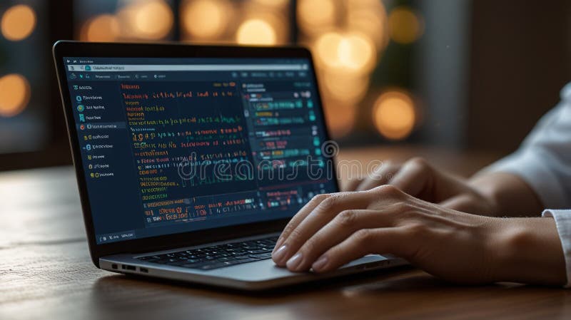 Consultant Typing on Laptop in Modern Office Setting Stock Illustration ...