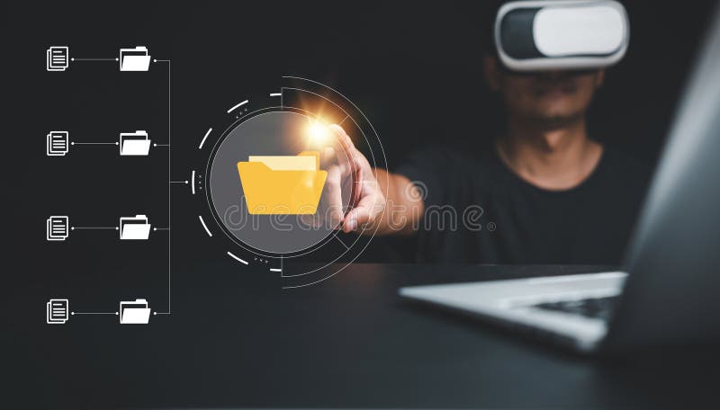 It Consultant in Virtual Reality VR Working with a Document Management ...