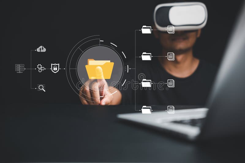 It Consultant in Virtual Reality VR Working with a Document Management ...