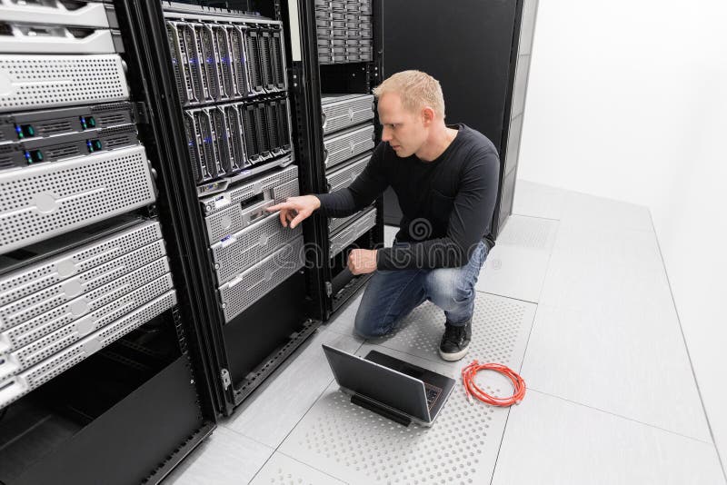 It Consultant Work in Large Datacenter Stock Photo - Image of room ...