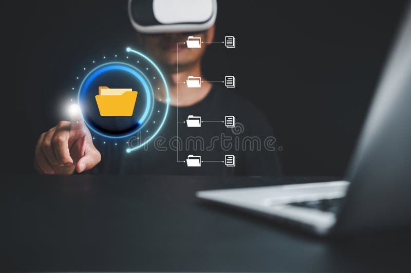 It Consultant in Virtual Reality VR Working with a Document Management ...