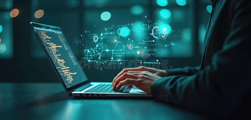 Consultant Works on Laptop. Configuring Document Management System in Modern Office Stock ...