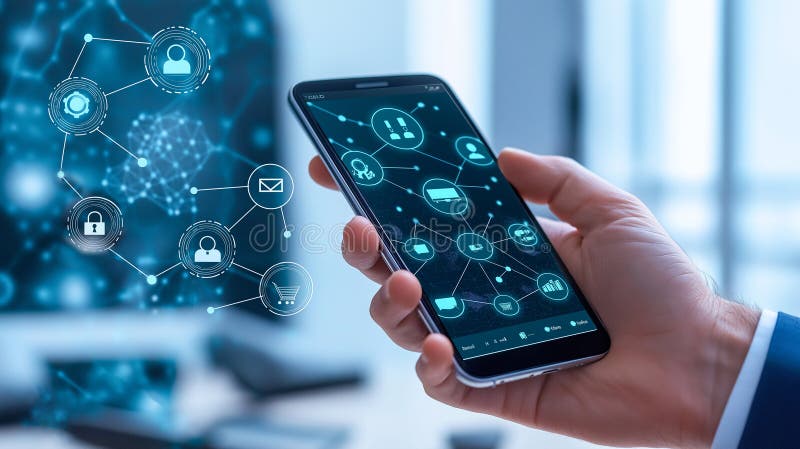 Consultants Hand Holding Smartphone Displaying Digital Icons ...