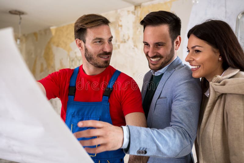 Consultation with Builder Handyman Stock Photo - Image of meeting ...