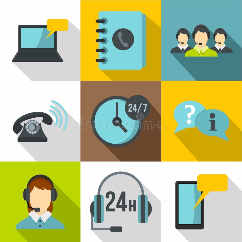 Consultation Icons Set, Flat Style Stock Vector - Illustration of hour ...