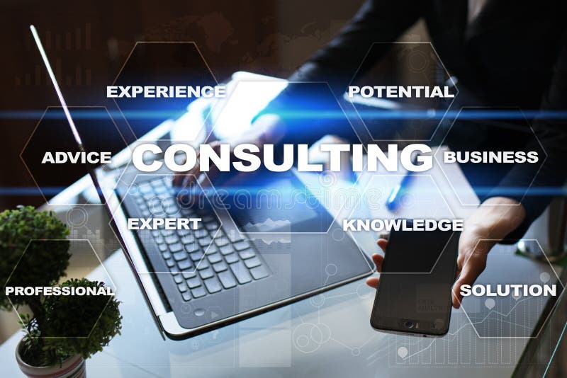 Consulting Business Concept. Text and Icons on Virtual Screen Stock ...