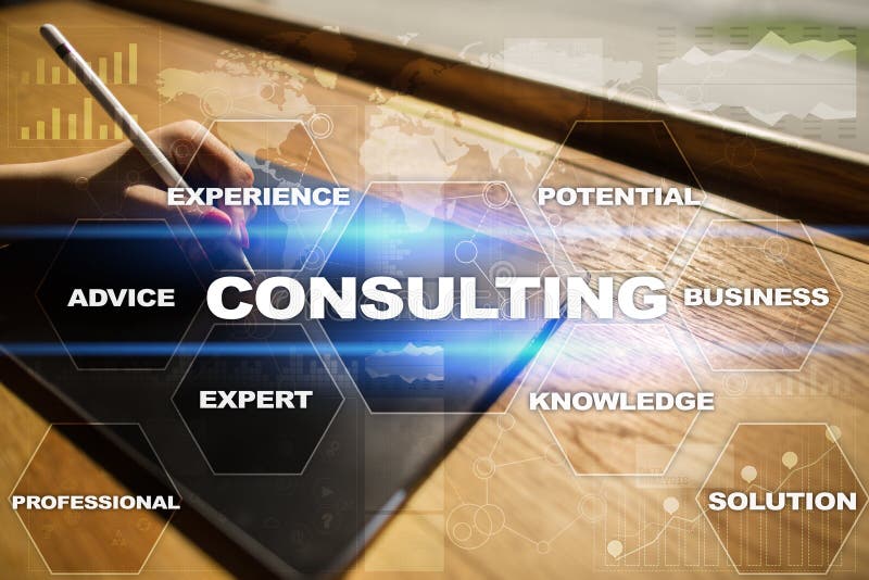 Consulting Business Concept. Text and Icons on Virtual Screen. Stock ...