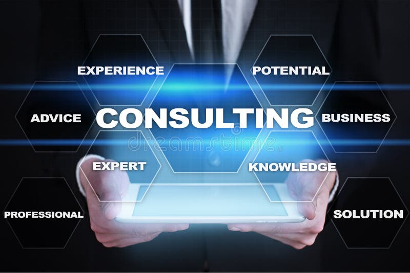 Consulting Business Concept. Text and Icons on Virtual Screen. Stock ...