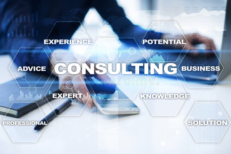 Consulting Business Concept. Text and Icons on Virtual Screen. Stock ...