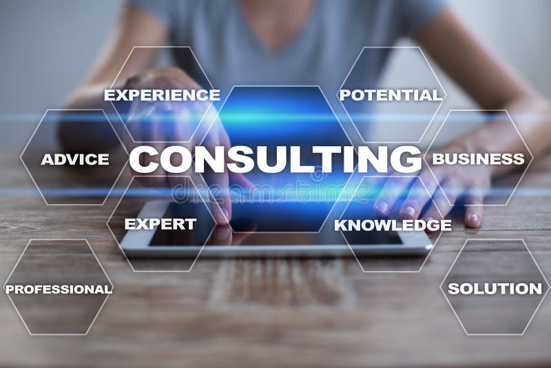 Consulting Business Concept. Text and Icons on Virtual Screen. Stock ...