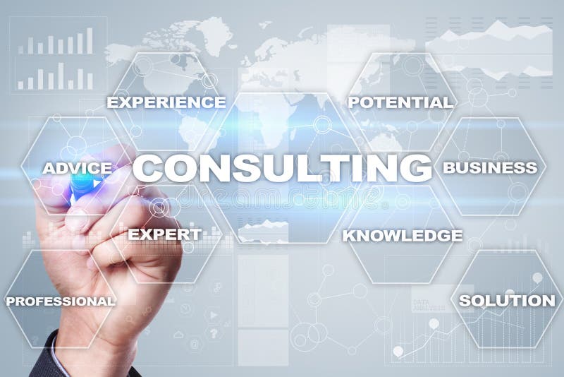 Consulting Business Concept. Text and Icons on Virtual Screen. Stock ...