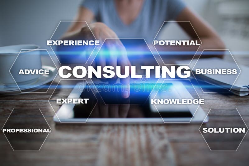 Consulting Business Concept. Text and Icons on Virtual Screen. Stock ...