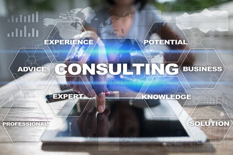 Consulting Business Concept. Text and Icons on Virtual Screen Stock ...
