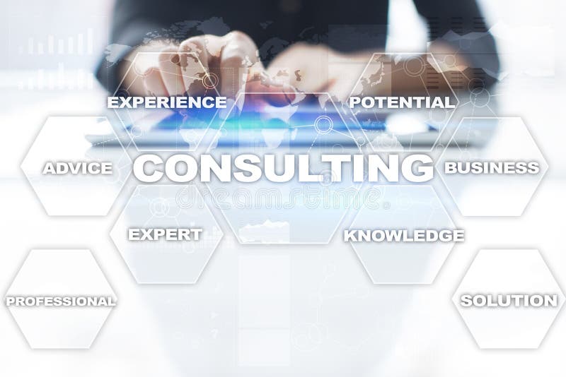 Consulting Business Concept. Text and Icons on Virtual Screen Stock ...