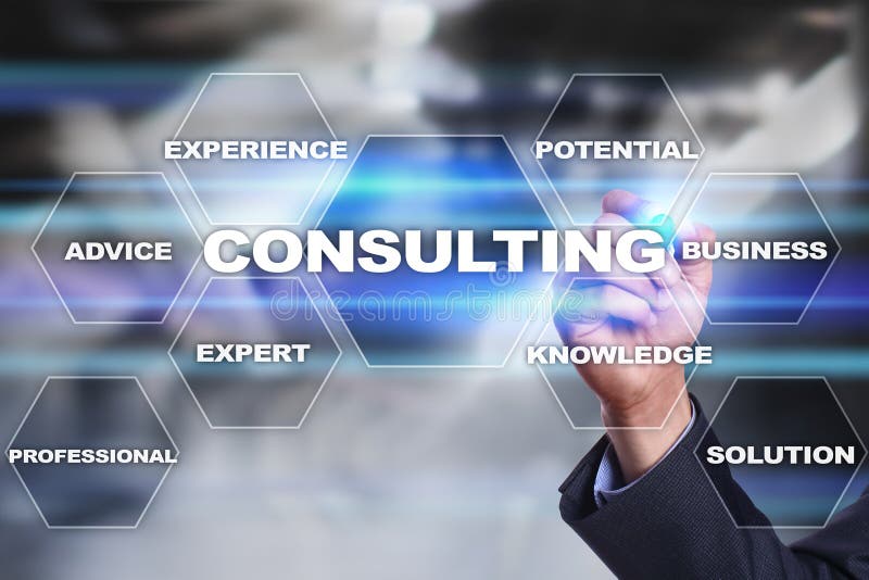 Consulting Business Concept. Text and Icons on Virtual Screen. Stock ...