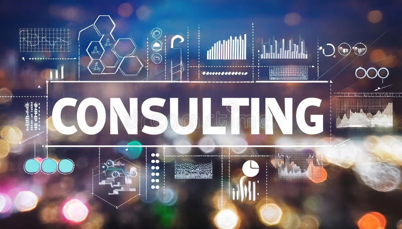 Consulting Concept with Data Analytics and City Lights Background Stock ...