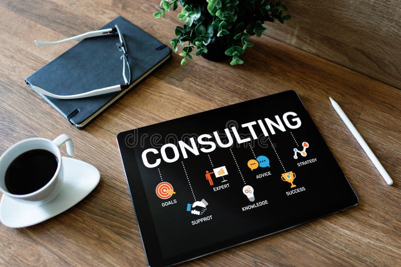 Consulting Diagram on Screen. Business Finance Internet Technology ...